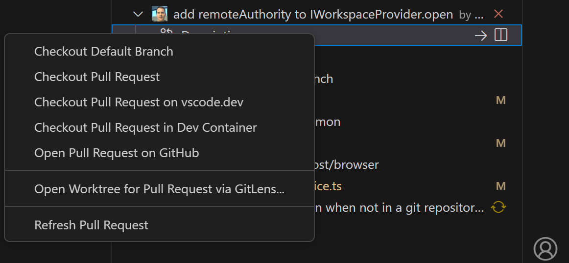 Pr Description Node Has Checkout Default Branch In Context Menu · Issue 4873 · Microsoftvscode 6835