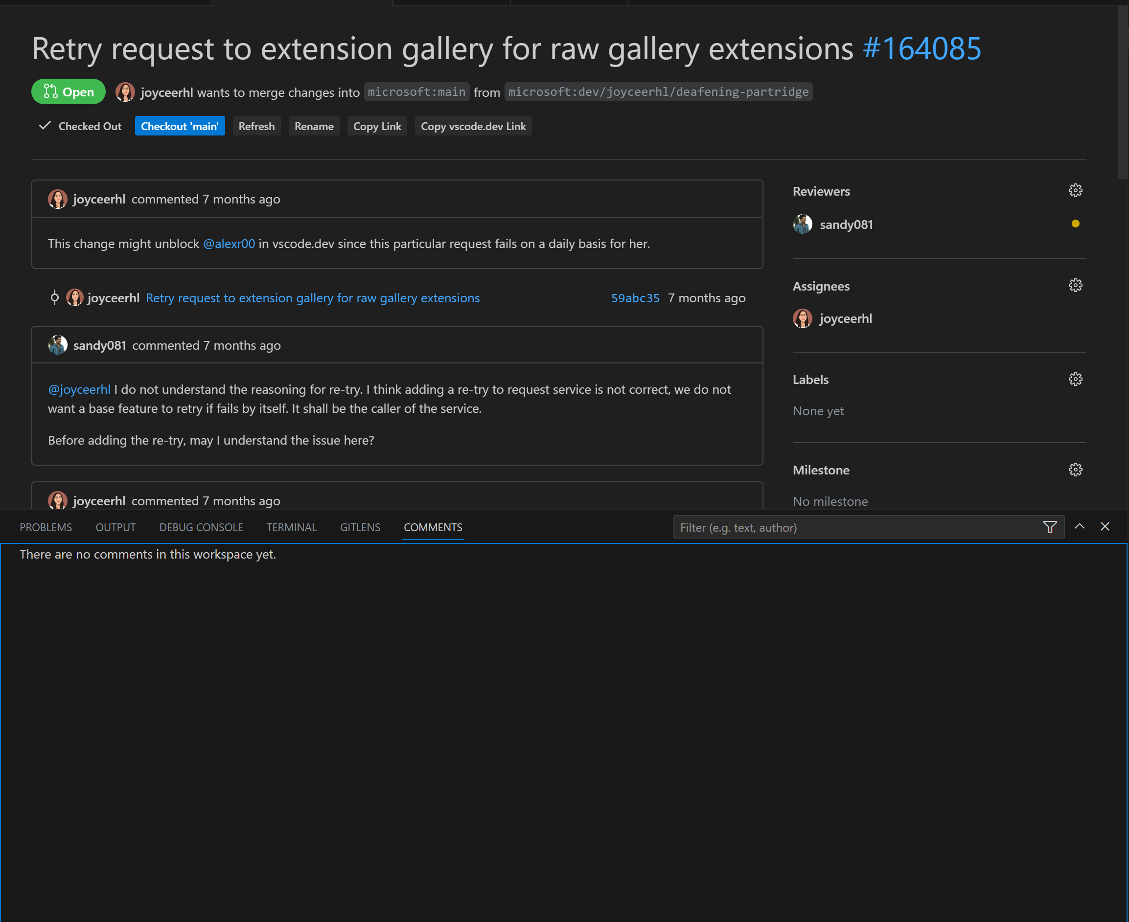 Comments On Pr Don T Appear In Comments View · Issue 4874 · Microsoft Vscode Pull Request
