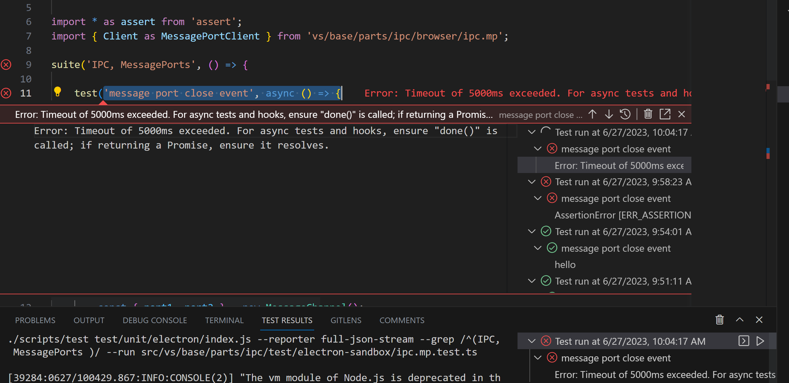 Inconsistent test status between peek view and test results panel ...