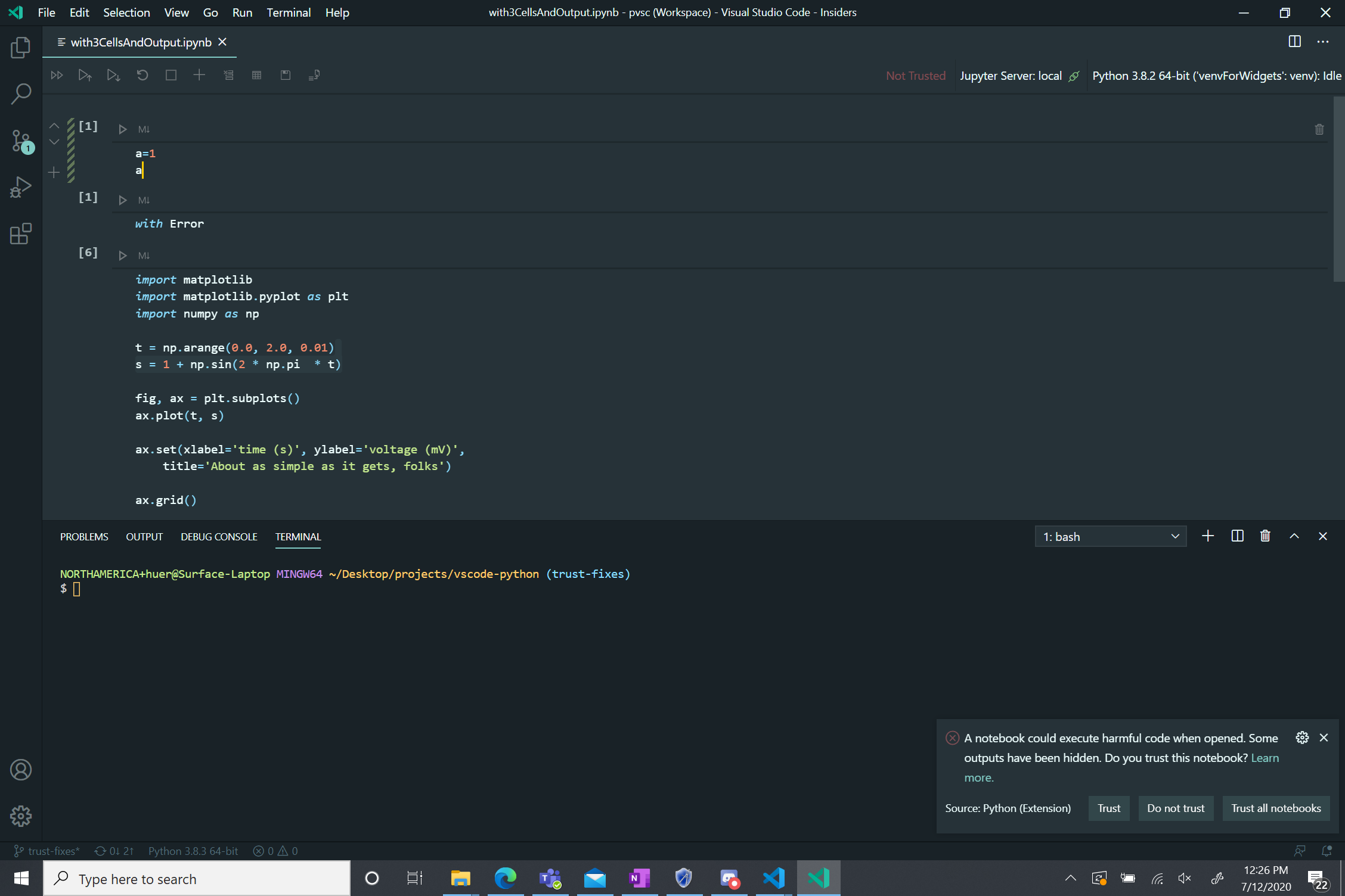 Untrusted Notebooks Create Odd Color Issues For Material Themes · Issue 821 · Microsoftvscode