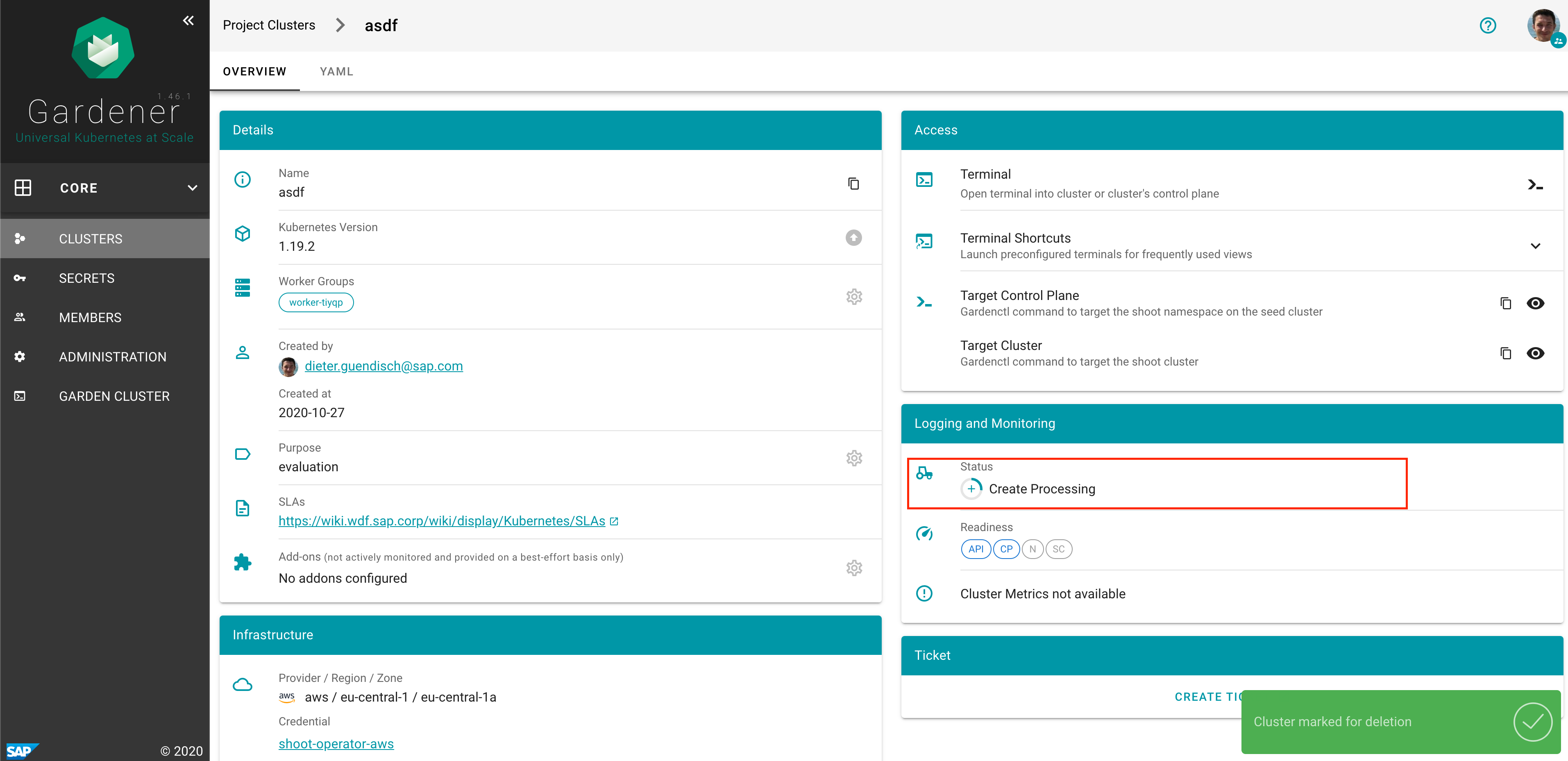 Add "deletion scheduled" to shoot status · Issue #849 · gardener/dashboard · GitHub
