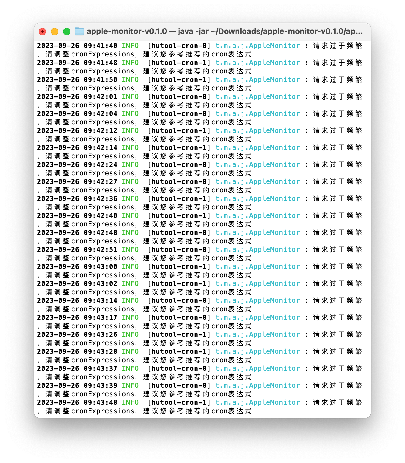 按照推荐cron表达式，不间断出现请求过于频繁提示 · Issue #43 · MoshiCoCo/Apple-Monitor · GitHub