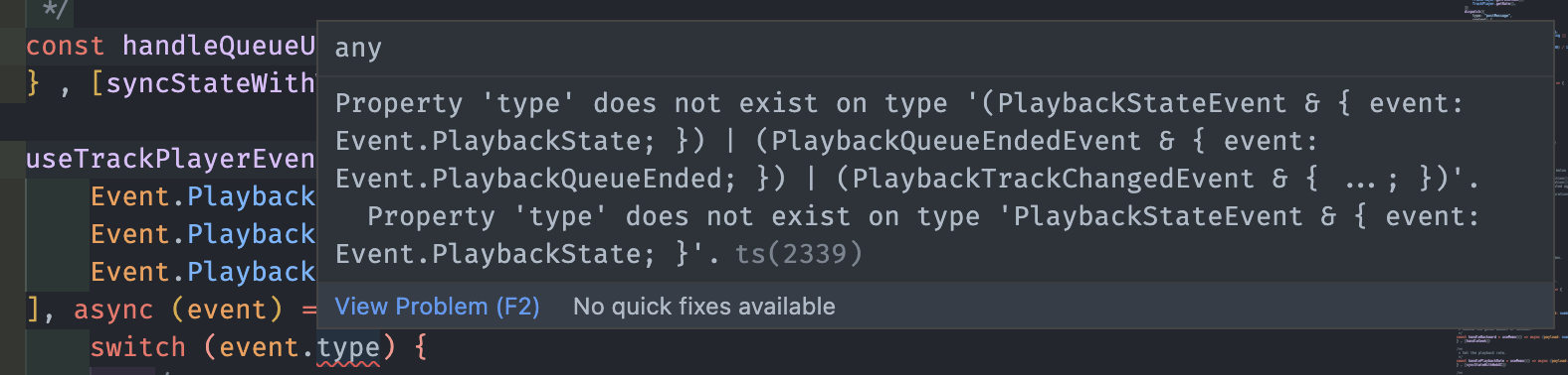 Faulty type definitions inside useTrackPlayerEvents hook · Issue #1704 · doublesymmetry/react ...