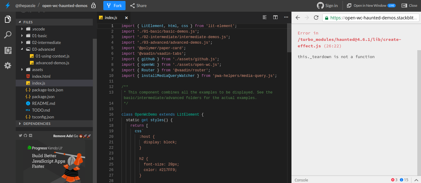 Getting Thisteardown Is Not A Function On Open Wc Haunted Demos · Issue 892 · Open Wcopen 0171