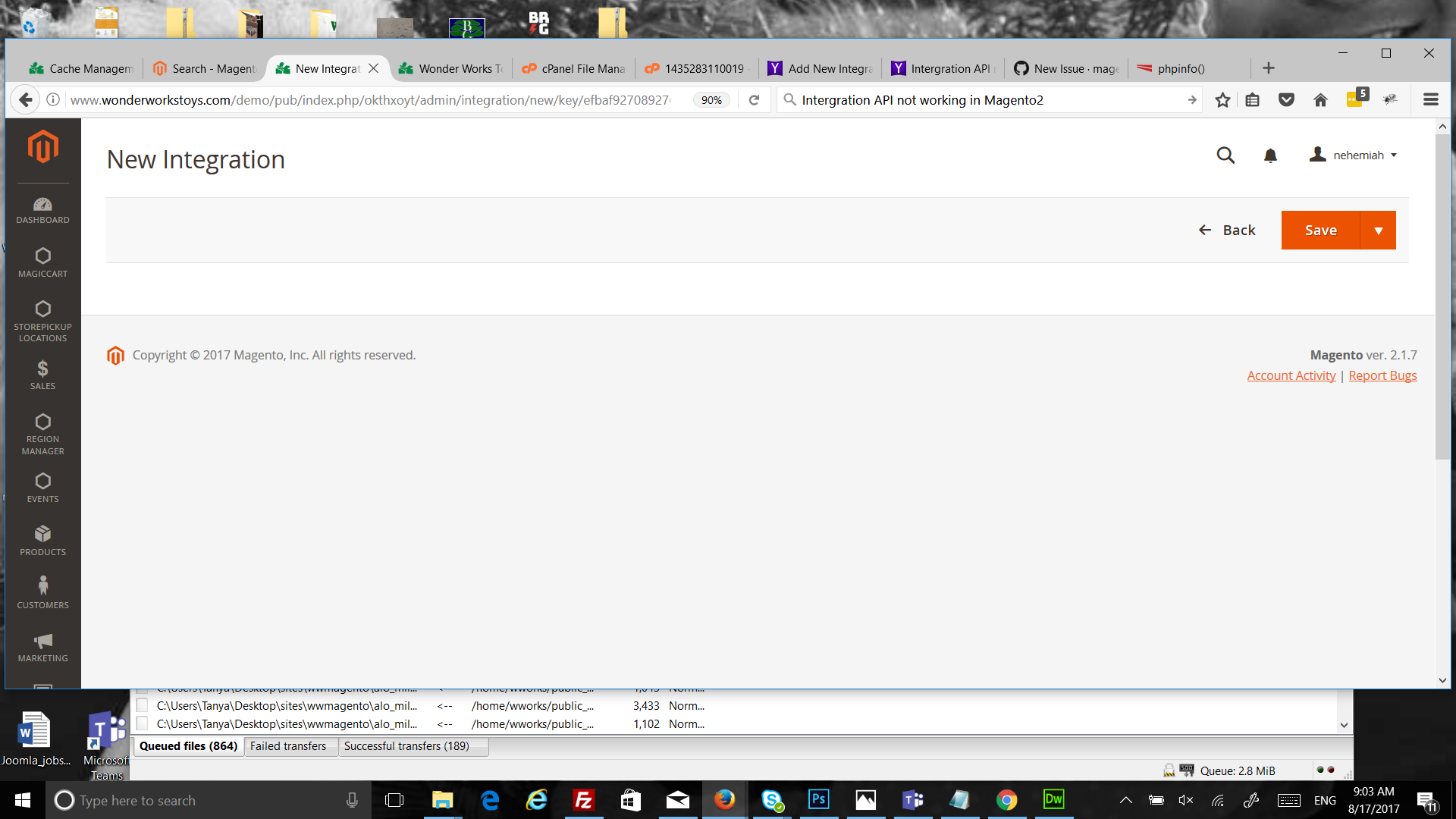 Unable to create new integration in Magento2 · Issue #10571 · magento/magento2 · GitHub