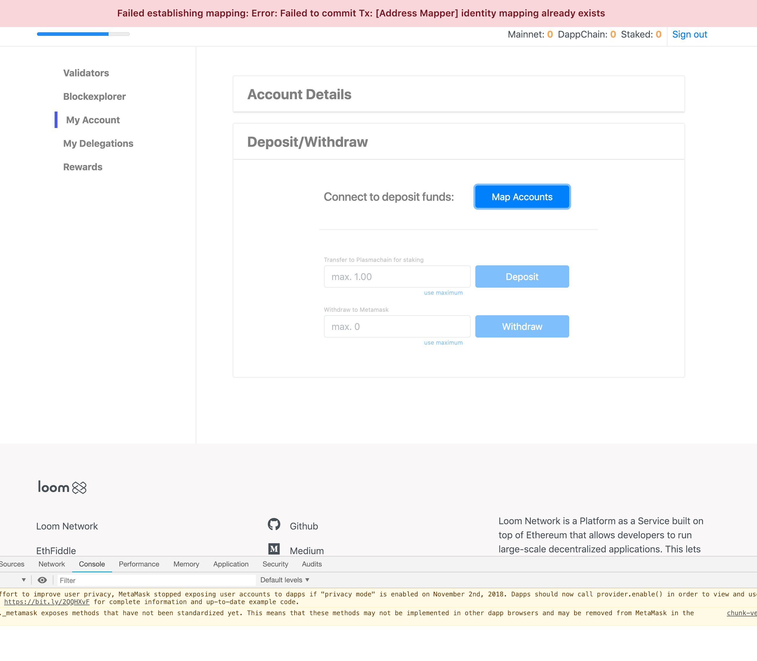 Error Dialogs can go away to quickly and they don't log to console · Issue #42 · loomnetwork ...