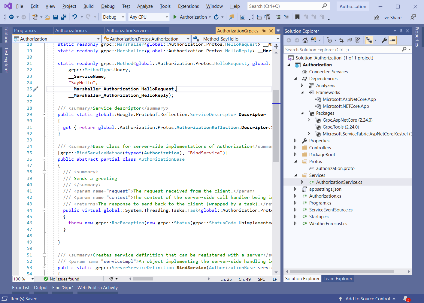 Grpc tool in VS2019 do not build classes when the asp.net project is a service fabric service ...