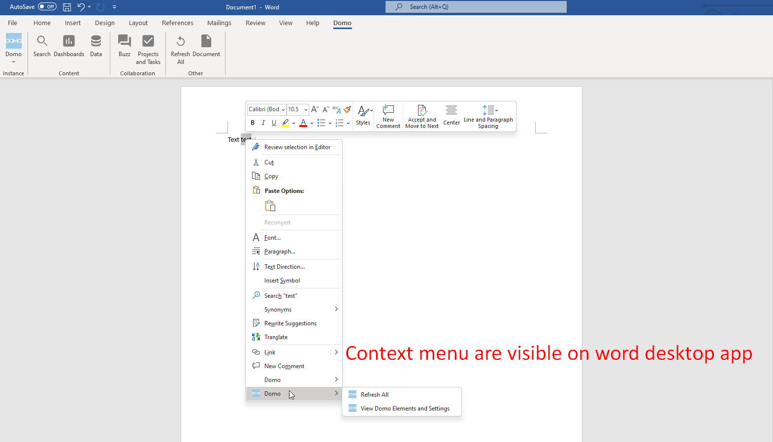 OfficeJS : Context menus text are not visible when right click on Word 365 but show on Desktop ...
