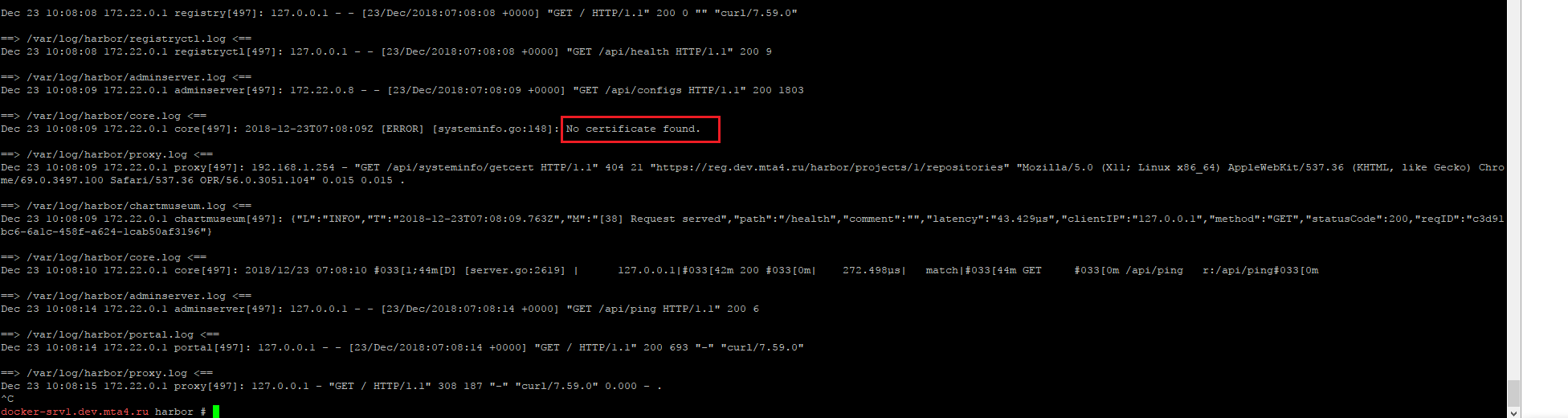 Download link REGISTRY CERTIFICATE in UI (api/systeminfo/getcert) return - No certificate found ...