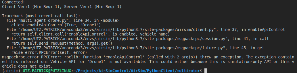 multi_agent_drone.py Not Working: Vehicle API for 'Drone1' is not ...