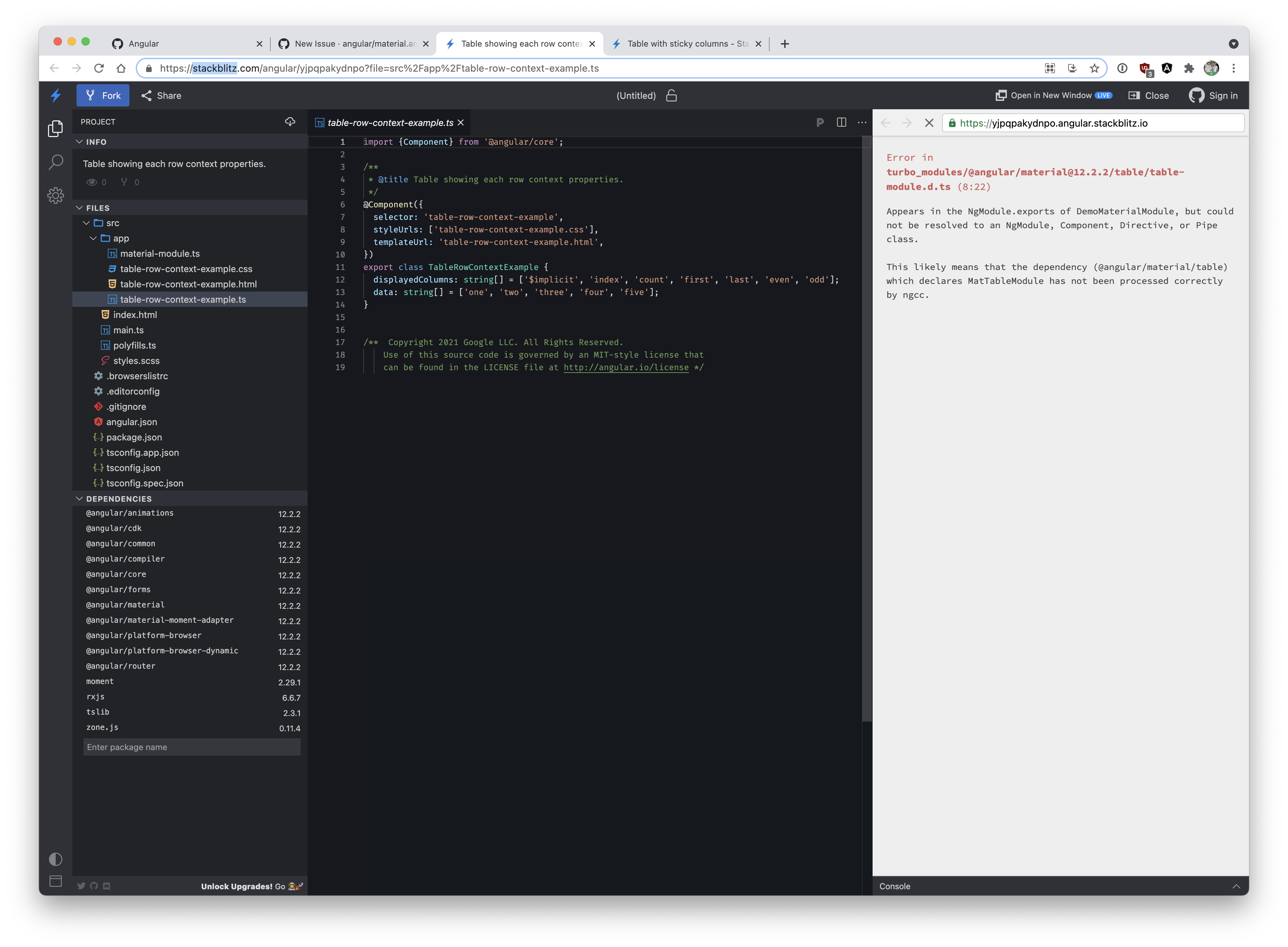 Docs bug Stackblitz Examples Will Not Build Issue 23420 Angular 