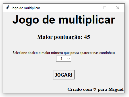GitHub - bruamado/jogo-multiplicar: Um simples jogo de multiplicar criado em Python utilizando o ...