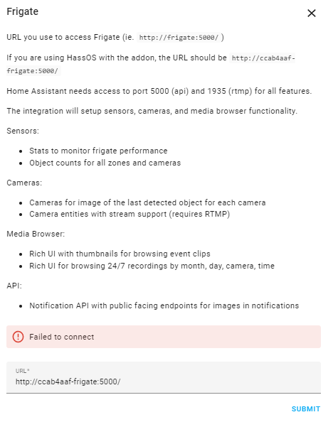 Failed To Connect · Issue 215 · Blakeblackshear Frigate Hass Integration · Github