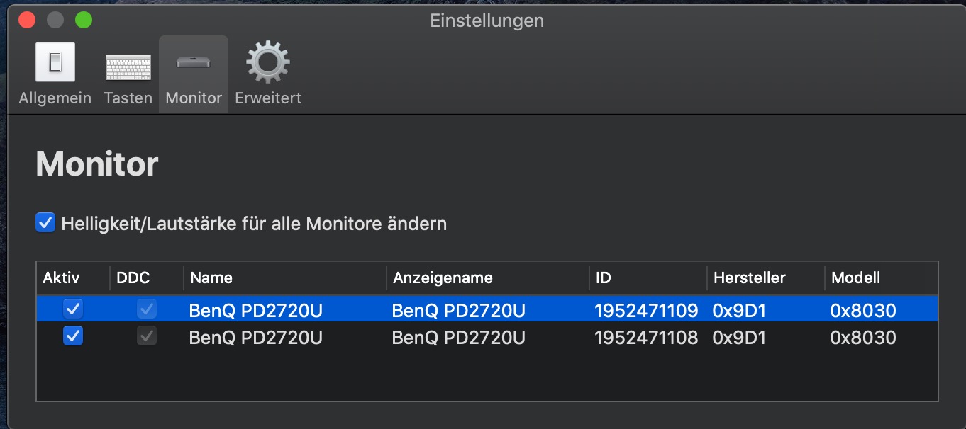 no individual brightness control with two screens connected via TB3 (direct or daisy-chained ...