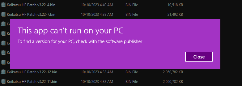 "this app cant run on your pc" · Issue #72 · ManlyMarco/KK-HF_Patch · GitHub