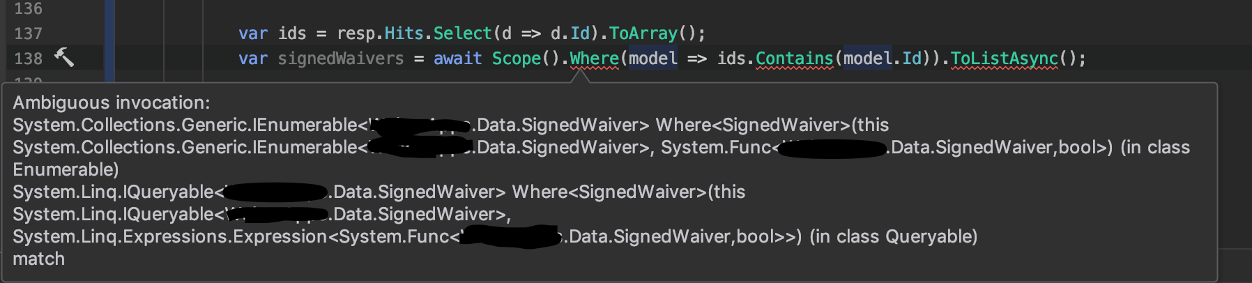 Ambiguous Invocation error with Contains · Issue #18469 · dotnet/efcore · GitHub