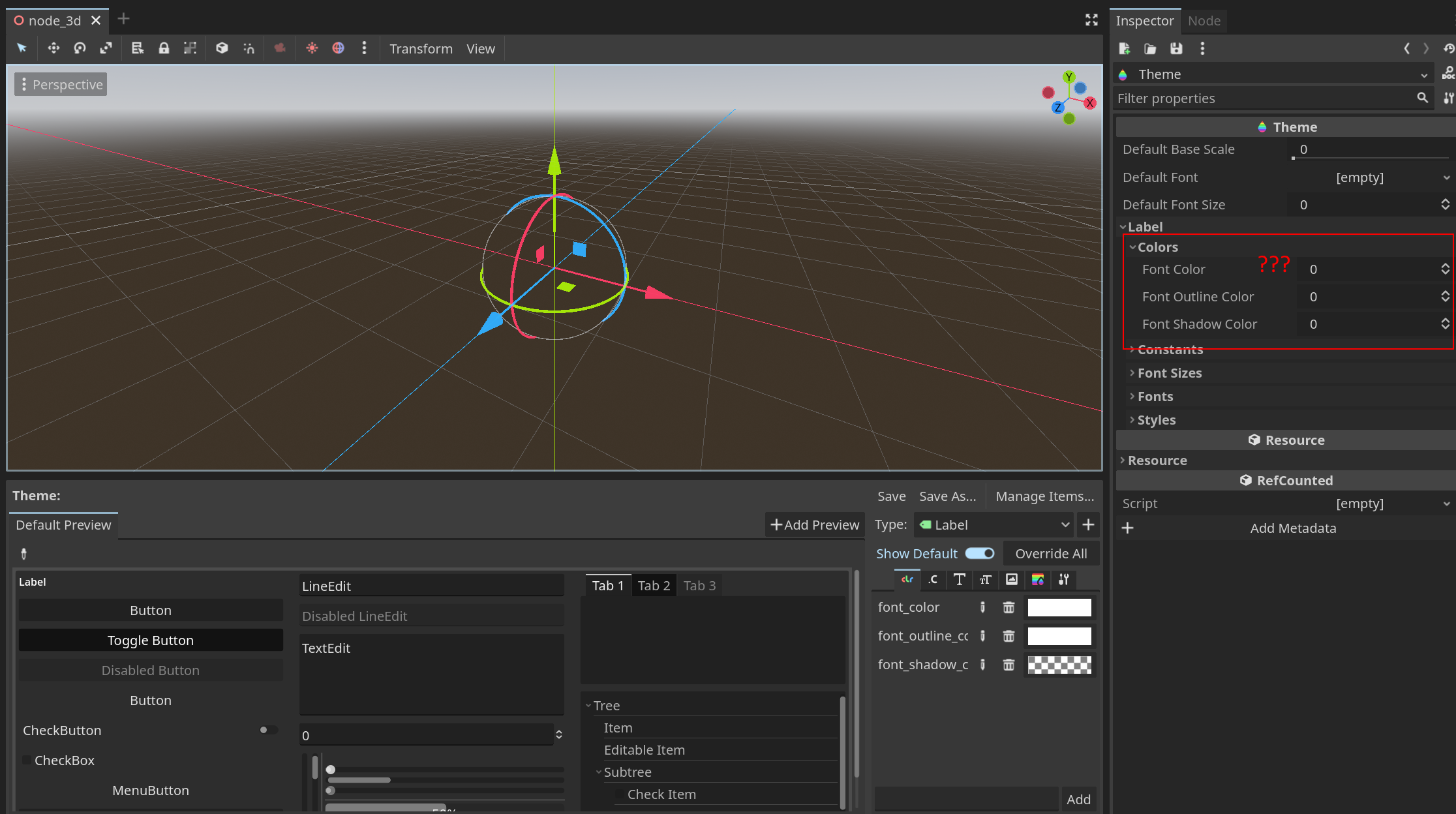 Theme color items in the inspector have integer type (instead of color) · Issue #61156 ...