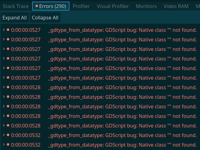 Startup Error Messages `gdscript Bug Native Class Not Found` · Issue 82771 · Godotengine