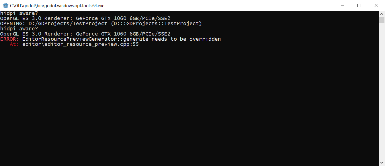 Console error spam - EditorResourcePreviewGenerator · Issue #20562 · godotengine/godot · GitHub