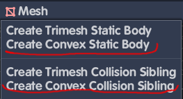 "Create convex static body/collision sibling" freezes the editor if used on sphere mesh ...