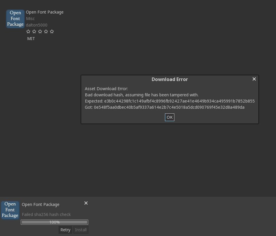 Some of the assets in AssetLib have bad hash, unable to install and bring up error · Issue ...