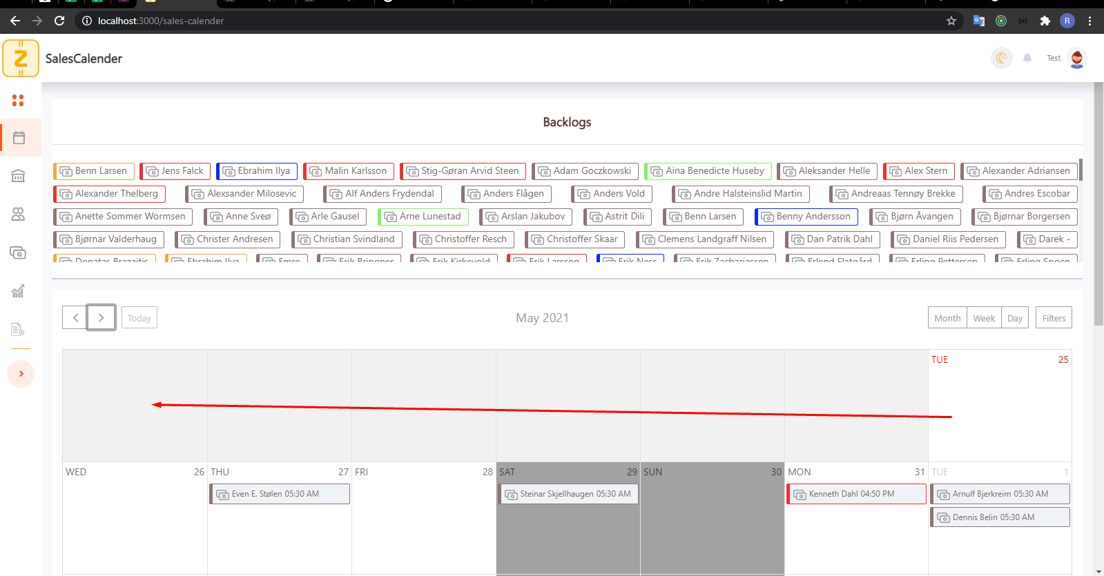 Display Current Date of Current Month at starting position in Full ...