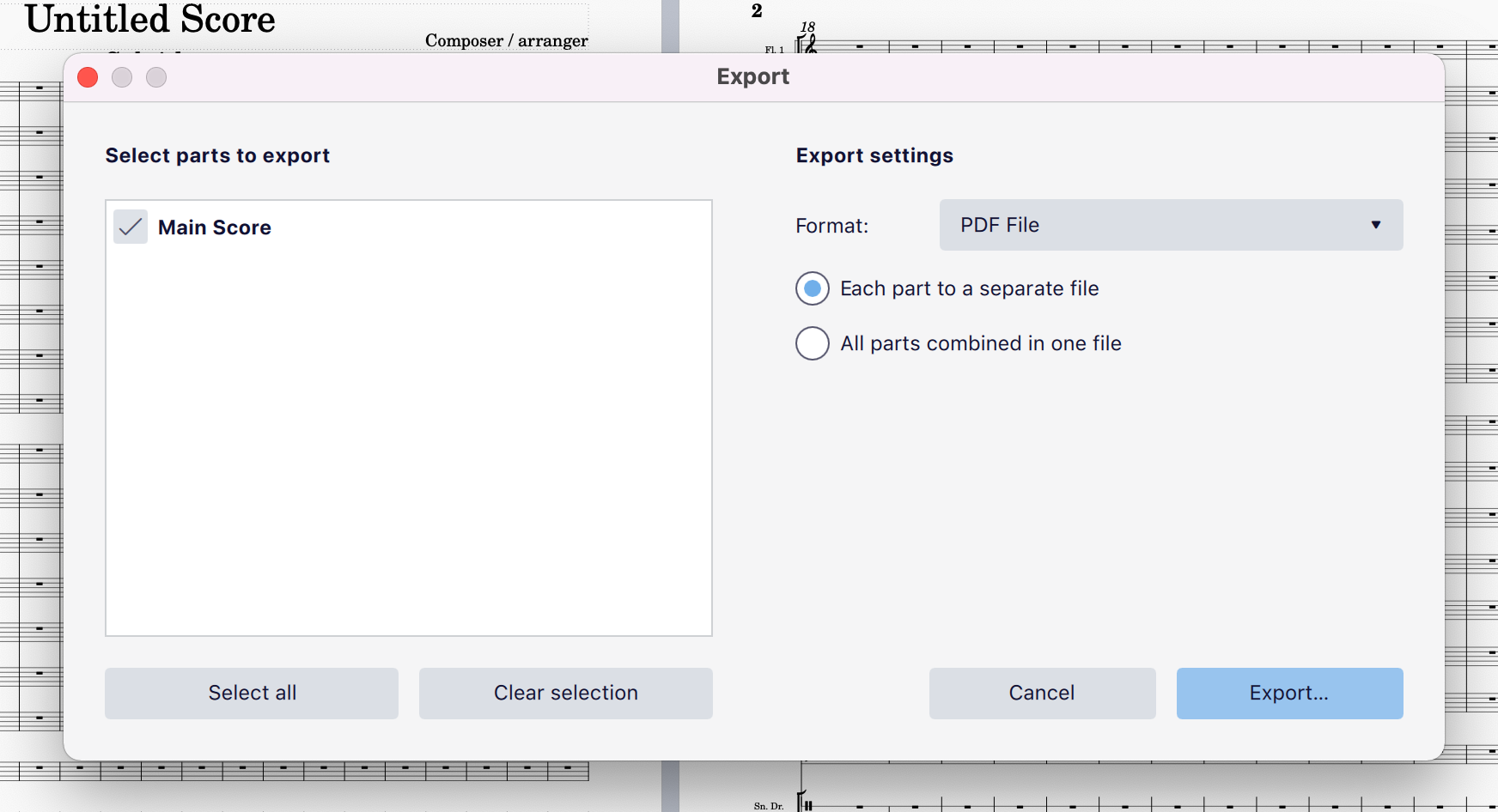 [MU4 Issue] Export - Parts Selection · Issue #11356 · musescore/MuseScore · GitHub