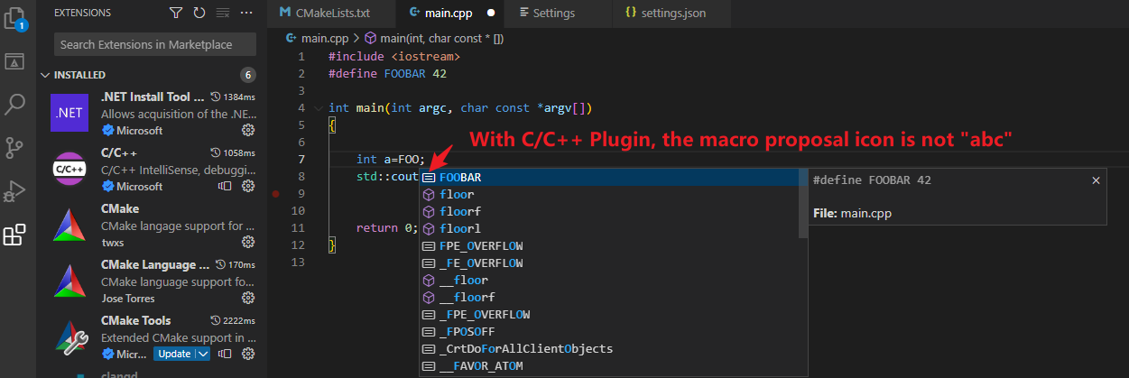 Macro proposal's CompletionItemKind should be something other than Text ...