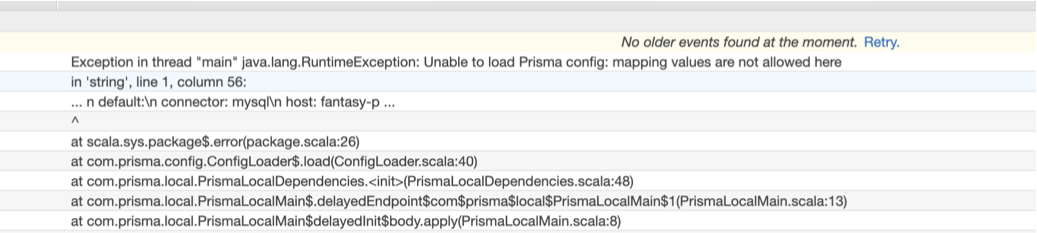 Unable to load Prisma config: mapping values are not allowed here · Issue #4032 · prisma/prisma1 ...