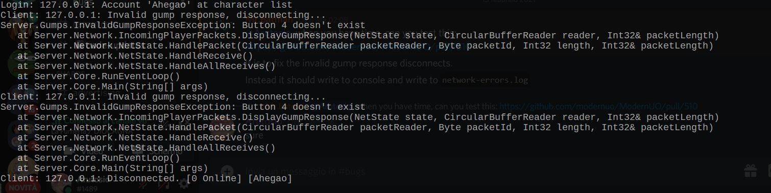 Disconecting on invalid Gump · Issue #507 · modernuo/ModernUO · GitHub