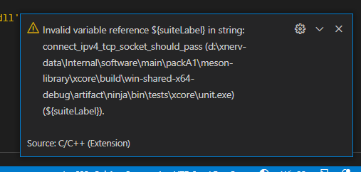 When debug, vscode show this message: Invalid variable reference ${suiteLabel} in string ...