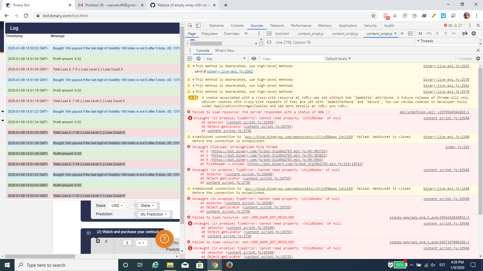 Reduce of empty array with no initial value · Issue #2313 · binary-com/binary-bot · GitHub