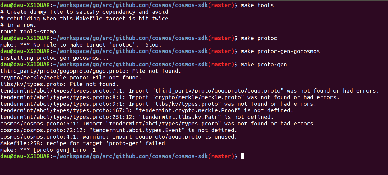 Makefile protobuf commands (proto-update-deps, proto-gen,..) not ...