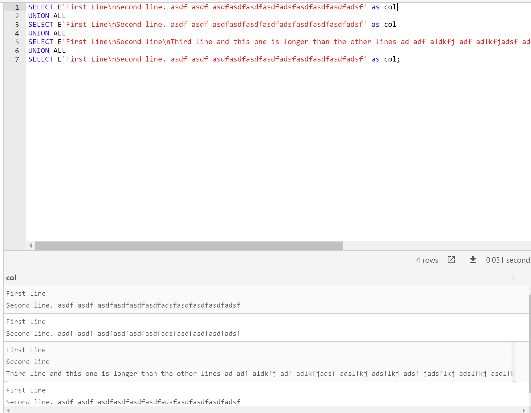 show many lines in result zone when query like `show create table xxxx` · Issue #902 · sqlpad ...