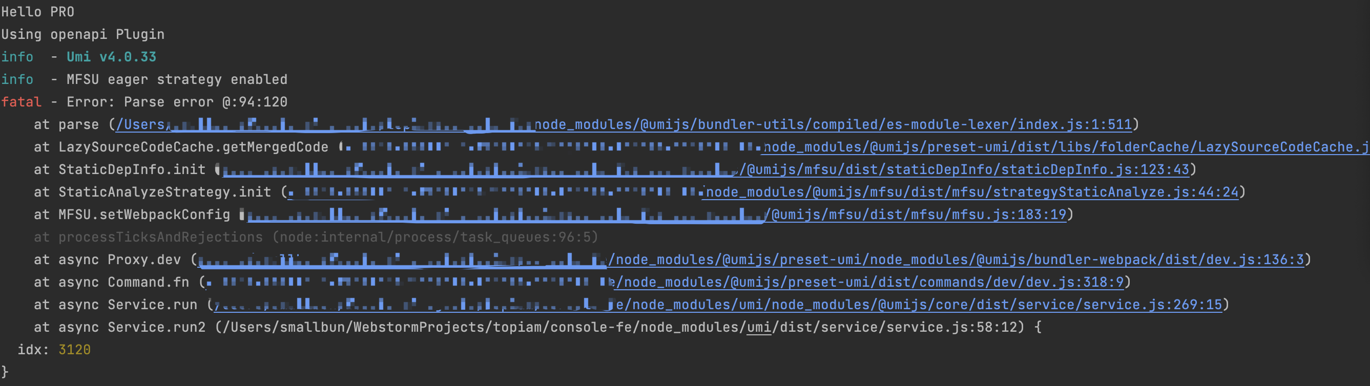 [Bug] 升级 4.033 报错 · Issue #9855 · umijs/umi · GitHub
