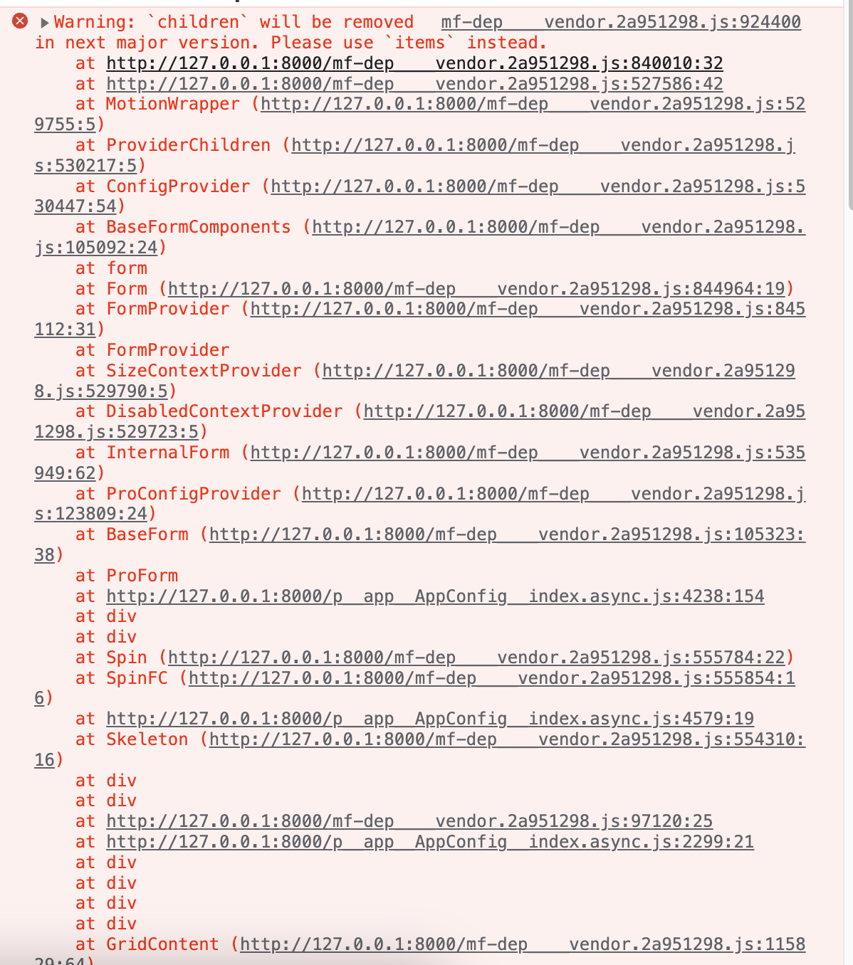 🐛[BUG] Warning: `children` will be removed in next major version. Please use `items` instead ...