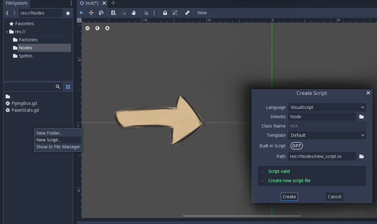 Added Feature New Script Context Option For Filesystem Docker · Issue 18435 · Godotengine