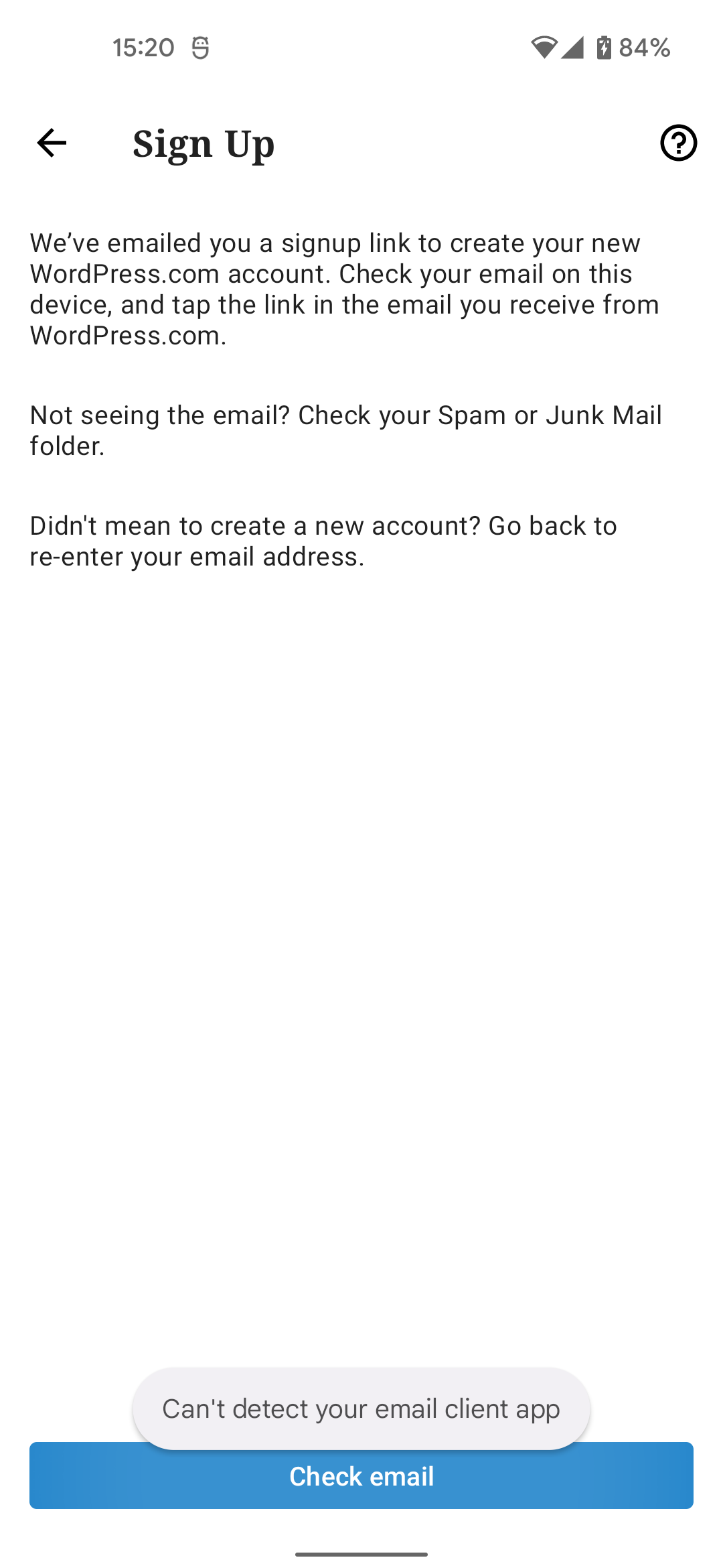 Signup The Check Email Button Does Not Work · Issue 15883 · Wordpress Mobilewordpress Android