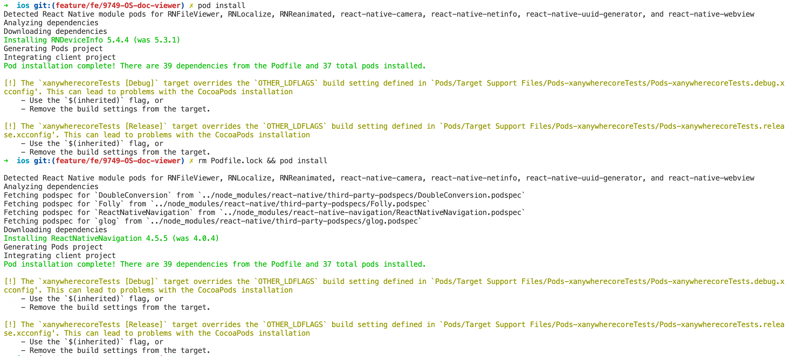 Podfile is not updating correctly with upgrades · Issue #5897 · wix/react-native-navigation · GitHub