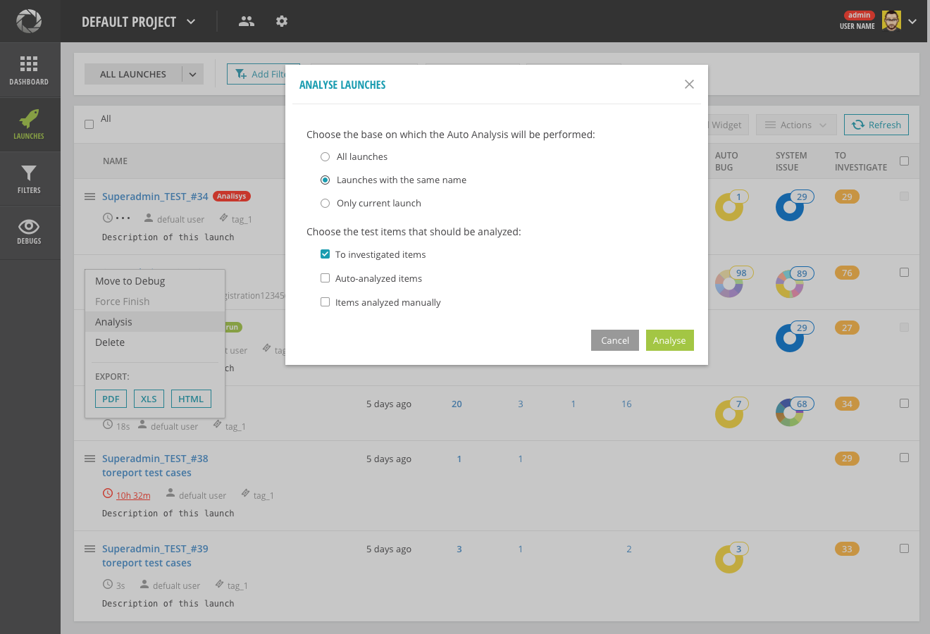 Auto-Analysis: Possibility to chose which items should be analysed in ...