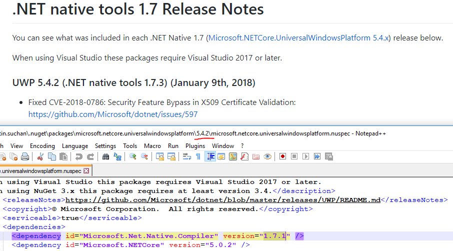 UWP NuGet 5.4.2 links to wrong version of .Net.Native.Compiler 1.7.1 instead of 1.7.3 · Issue ...