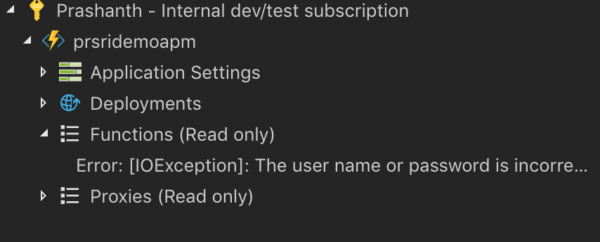 Error when reading the functions treeItem · Issue #1271 · microsoft/vscode-azurefunctions · GitHub