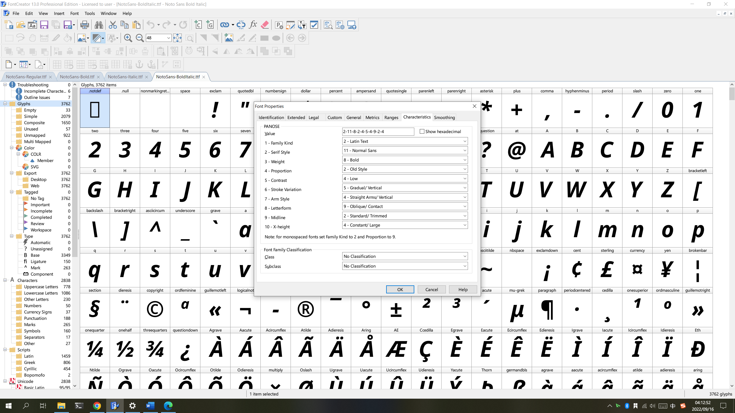 NotoSans-Regular and NotoSerif-Regular (hinted) appear as italics on ...