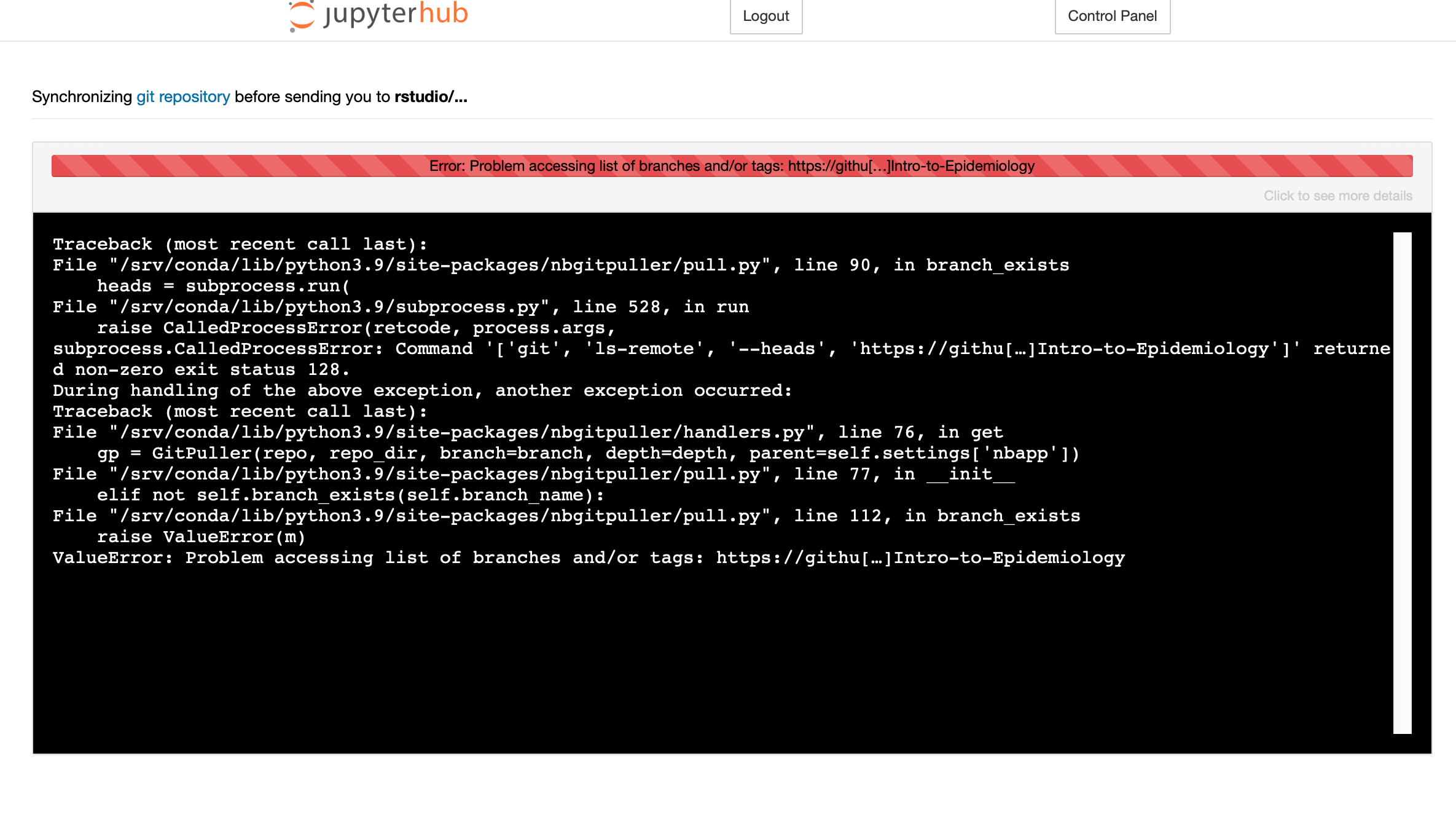 Provide helpful error message when git url is wrong · Issue #198 · jupyterhub/nbgitpuller · GitHub