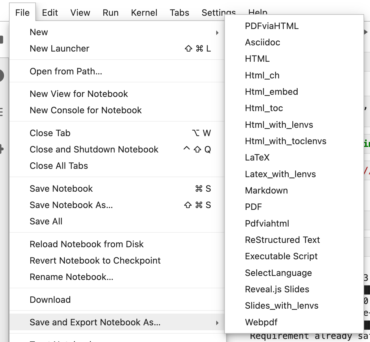 Save and export notebook as menu item not expanding · Issue #331 · jupyterlab/retrolab · GitHub