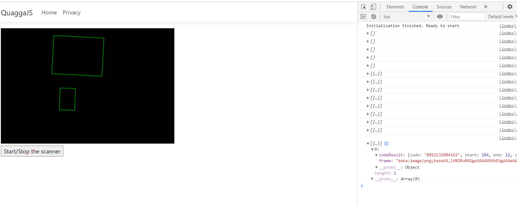 Trying to implement resultCollector to return the scanned image · Issue #449 · serratus/quaggaJS ...