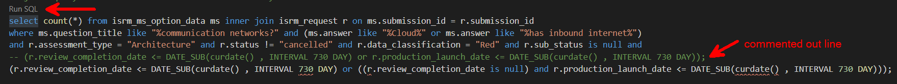[BUG] unexpectedly not seeing all of multiline sql statement when a double dash commented out ...