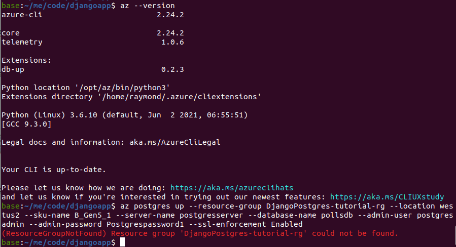 `az postgres up --resource-group [...]` does not create a resource group when it doesn't exist ...