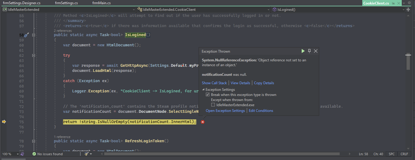 [BUG] Crashes While Running The App Out of Visual Studio · Issue #396 · JonasNilson/idle_master ...