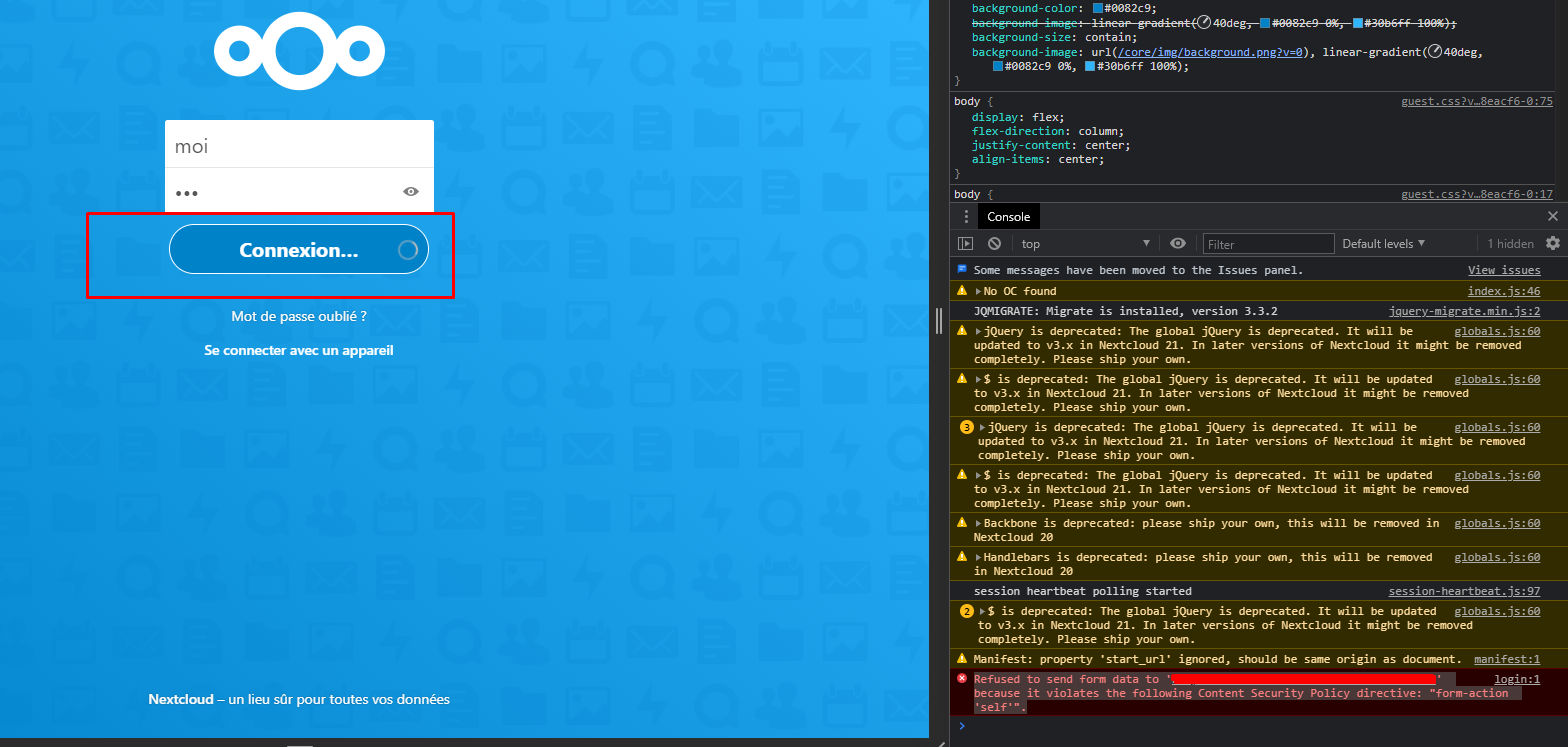 Infinite logging form · Issue #1447 · nextcloud/docker · GitHub